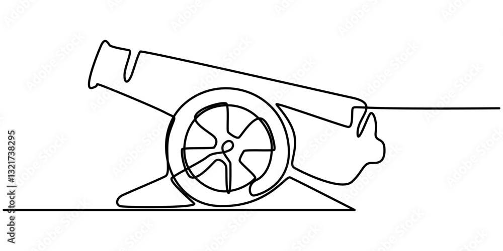 Cannon one line drawing. Cannon continuous line. Army warfare equipment ...