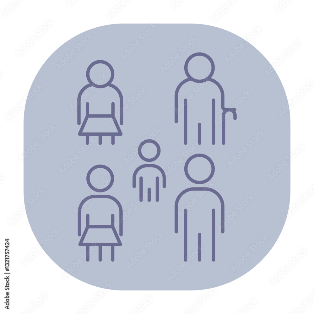 Icon of five simple line drawings of individuals representing different ...
