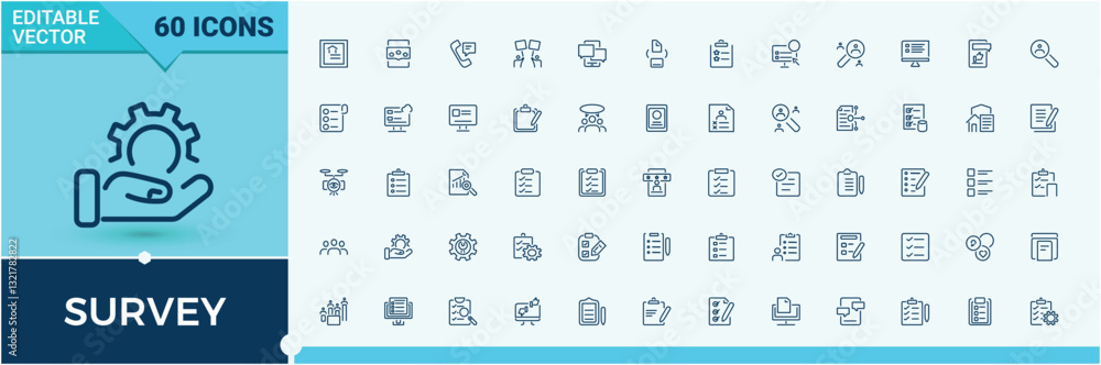 Survey icon set. Includes symbols for feedback, review, poll, report ...
