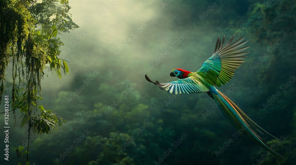 Professional Image of a Majestic Resplendent Quetzal Soaring Above a ...