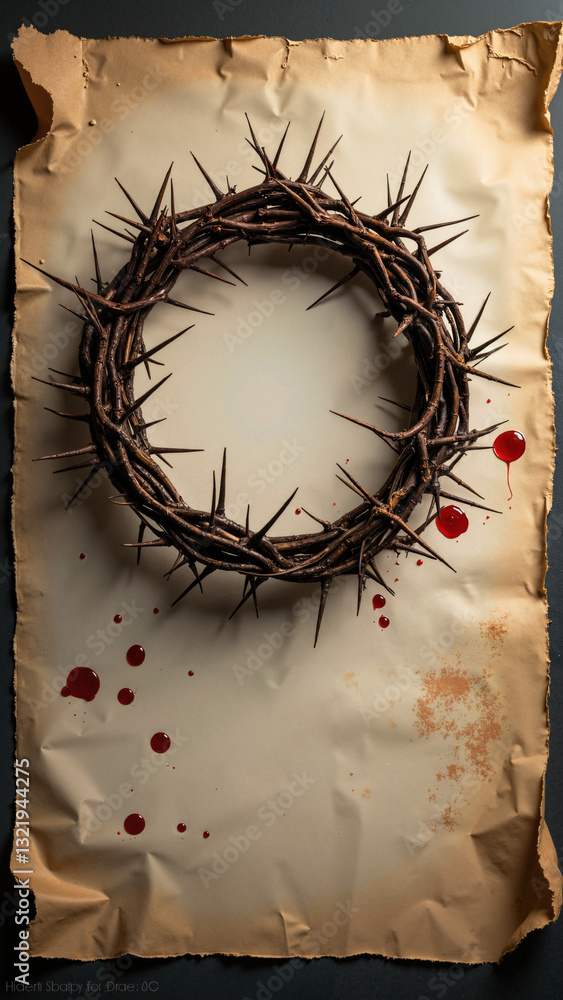 Crown of Thorns on Vintage Paper: A Symbol of Sacrifice for Religious ...