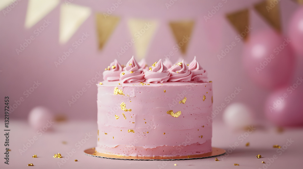 Foto de Stock un pastel color rosa claro con destellos en color dorado ...