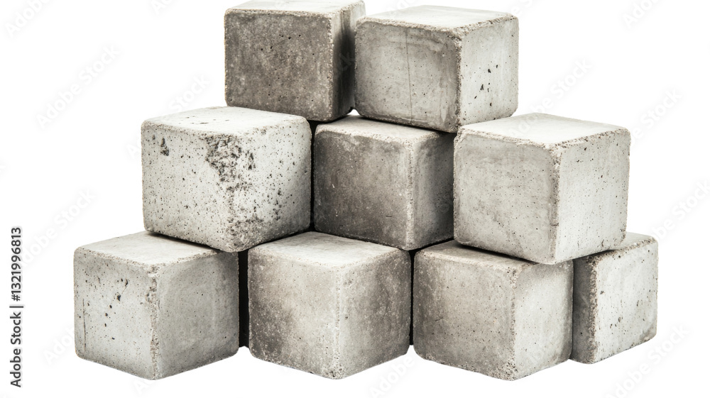 Concrete cubes piled up forming a pyramid on transparent background ...