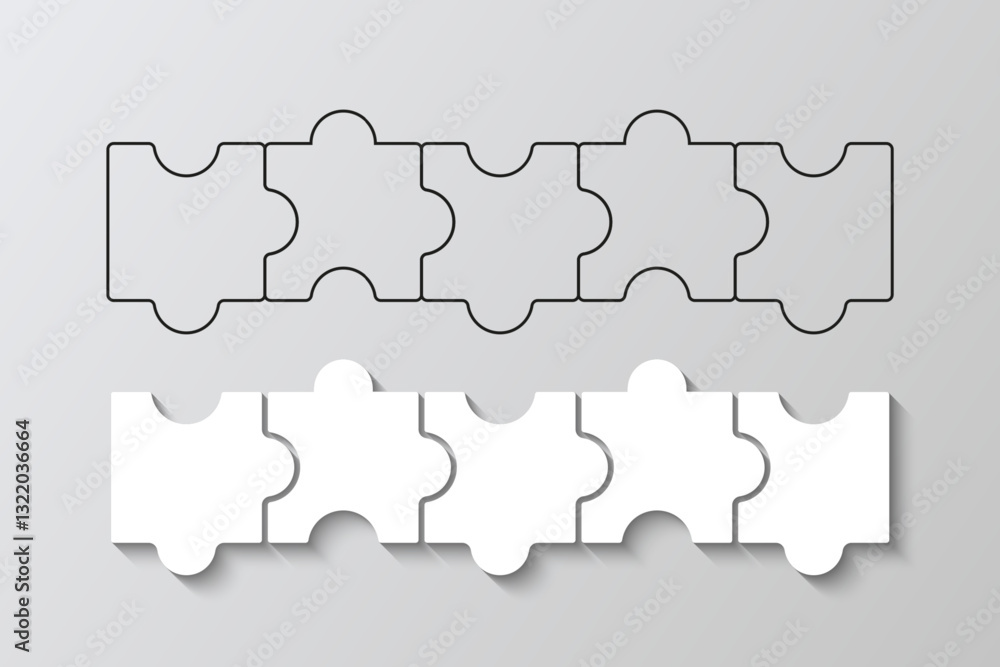 Jigsaw business chain infographic in a row, filled and outline ...