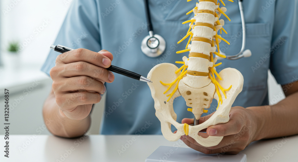 Anatomy Explained: Doctor Points Out Spine and Pelvis Model. Healthcare ...
