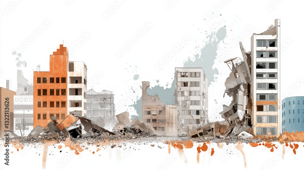 Earthquake seismic Richter magnitude scale infographic with buildings ...