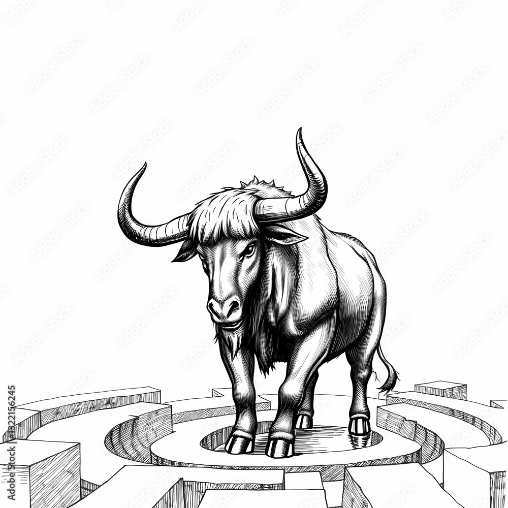 Bull in the Maze: A powerful bull, symbolizing strength and ...