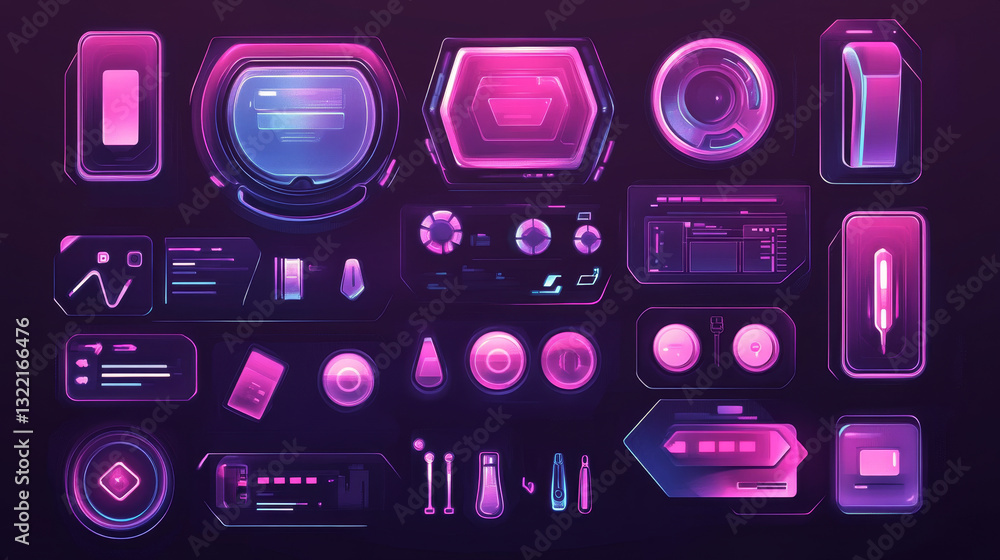 Game frame. Streaming interface elements, button icon frame futuristic ...