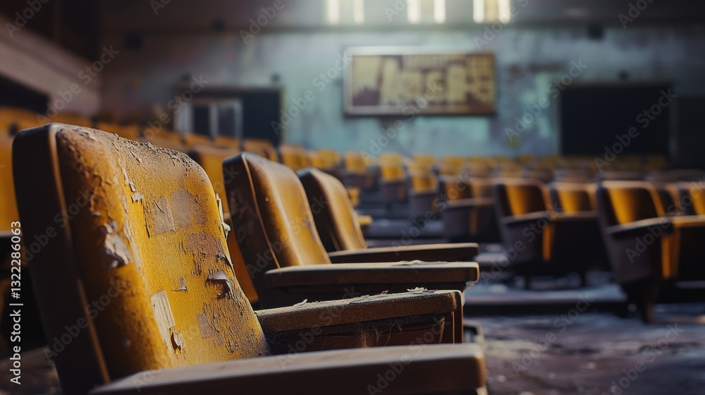 Aged, worn theater seats accentuate the forgotten allure of this ...