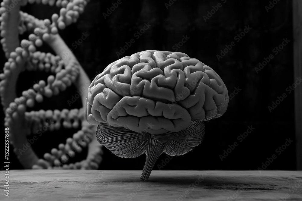 Human brain anatomy model with dna helix background detailed study 3d ...