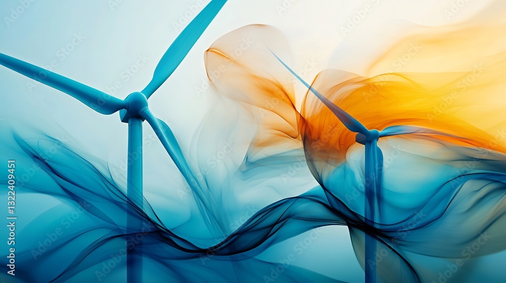 Artistic depiction of wind power showcasing flowing shapes symbolic ...
