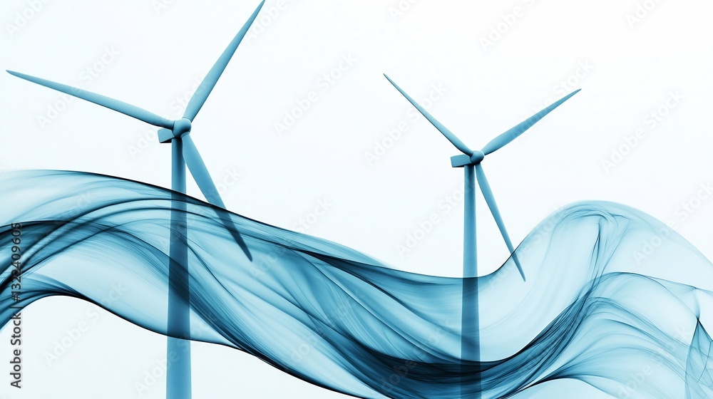 Artistic depiction of wind power showcasing flowing shapes symbolic ...