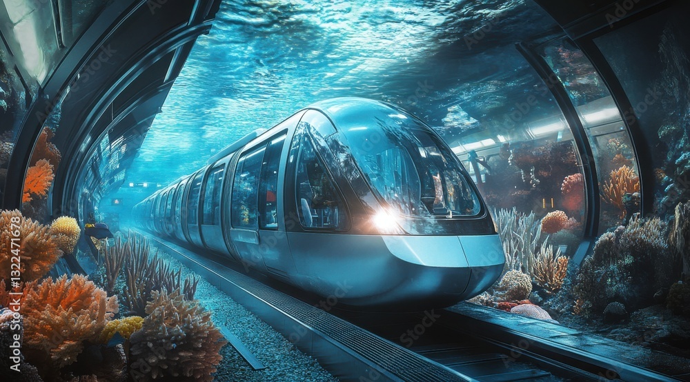 Underwater train station with underwater subway, high-speed passenger ...