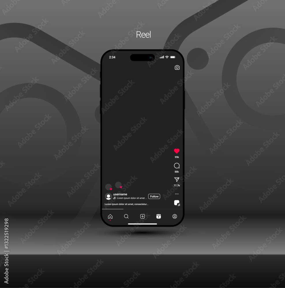 Instagram Reel ui mockup template. Instagram mockup social media template on iphone 16 pro max ...