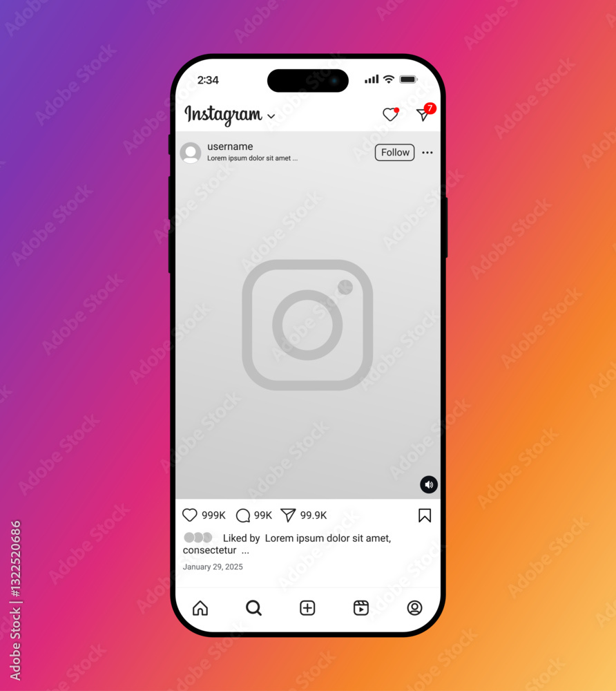 Instagram Post UI mockup template, social media mockup on iPhone 16 Pro ...
