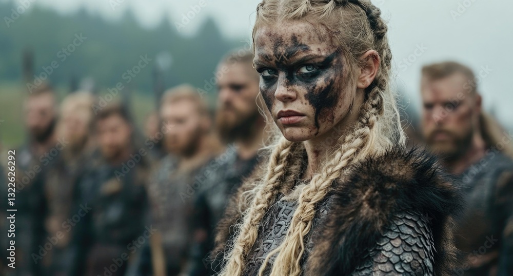 Shieldmaiden Essence: bold Viking warrior, piercing stare, braided hair ...