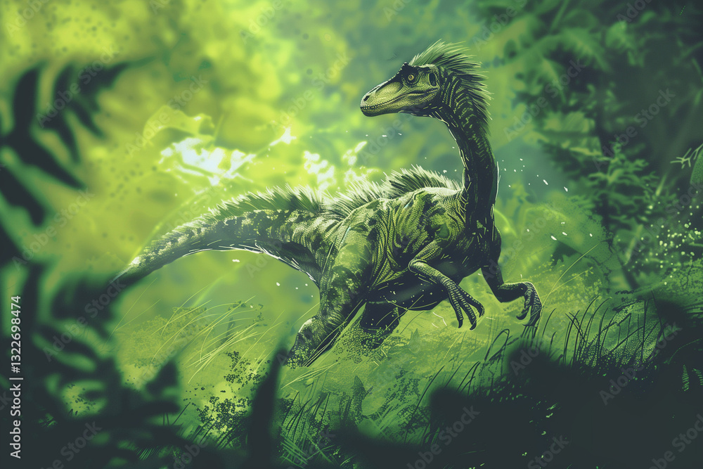 Feathered Velociraptor deadly Jurassic dinosaur sprinting across ...