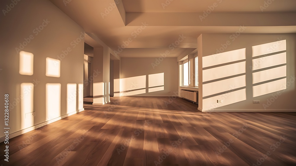 Stock-Foto „empty room and wood laminate floor with sun light cast the ...