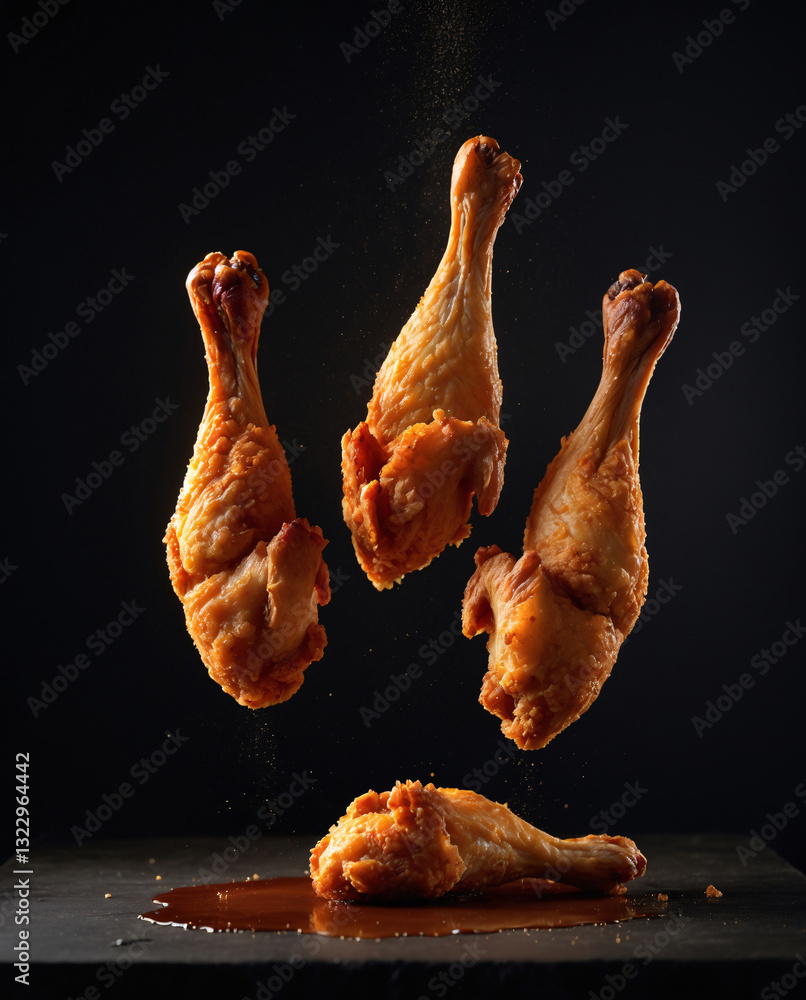 Well fried crispy chicken falling from above perfect for an attention ...