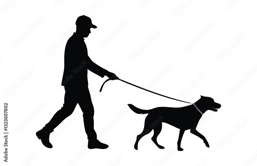 Silhouette Stroll: A stark silhouette captures a man walking a dog ...