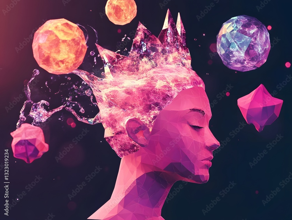 Ethereal Celestial Queen's Cosmic Infusion - Surreal Low Poly Digital ...