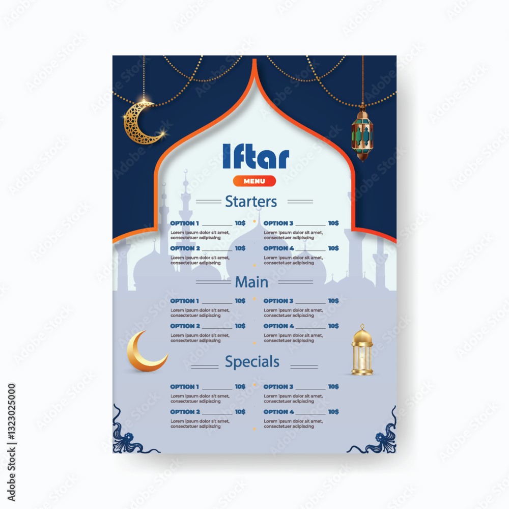editable Ramadan Iftar menu card template, a4 size vertical Ramadan ...