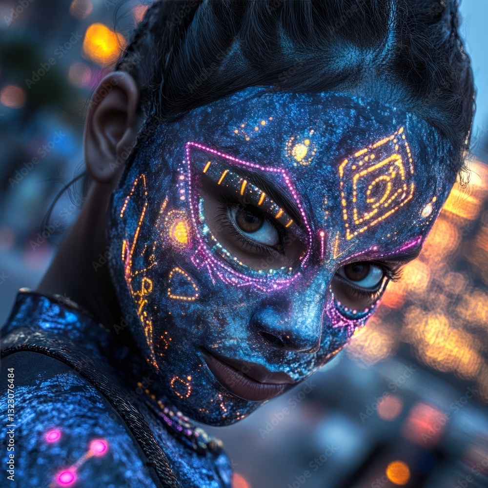 Futuristic Cyberpunk Carnaval de Oruro: Neon Dancers in Holographic ...