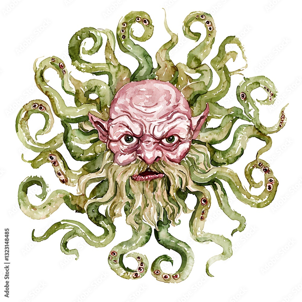 Stock-Illustration „Gorgon Watercolor Painting Mythological Creature ...