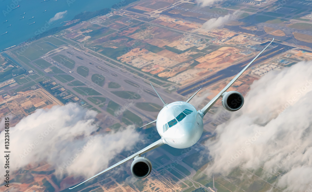 Airplane taking off from airport - Passenger airplane is flying over ...