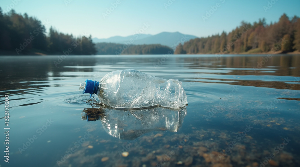 Plastic waste in lake. Ocean pollution, marine debris. Marine litter ...