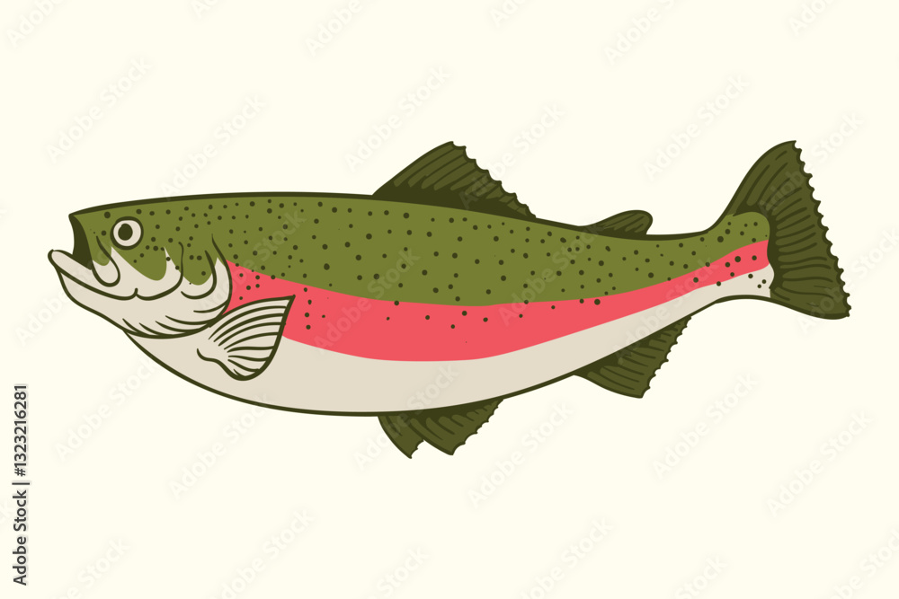 Rainbow Trout Fish Cartoon Illustration Stock Vector | Adobe Stock