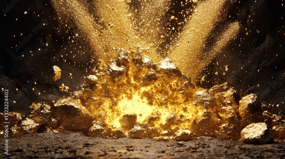 Explosive Eruption of Golden Particles Creating an Eye-Catching Visual ...