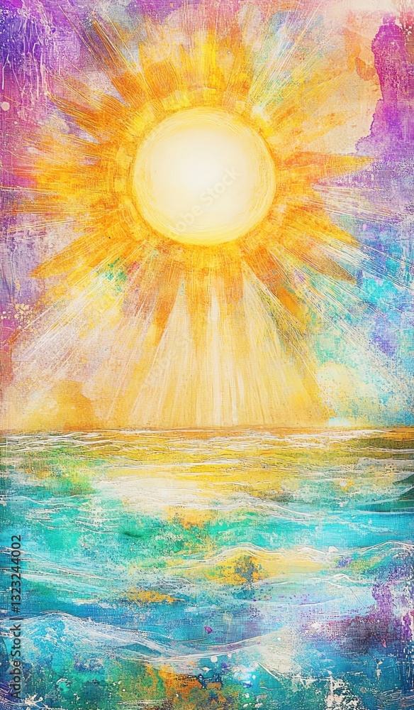 Beautiful oracle cards for production design. Vibrant sun setting over ...