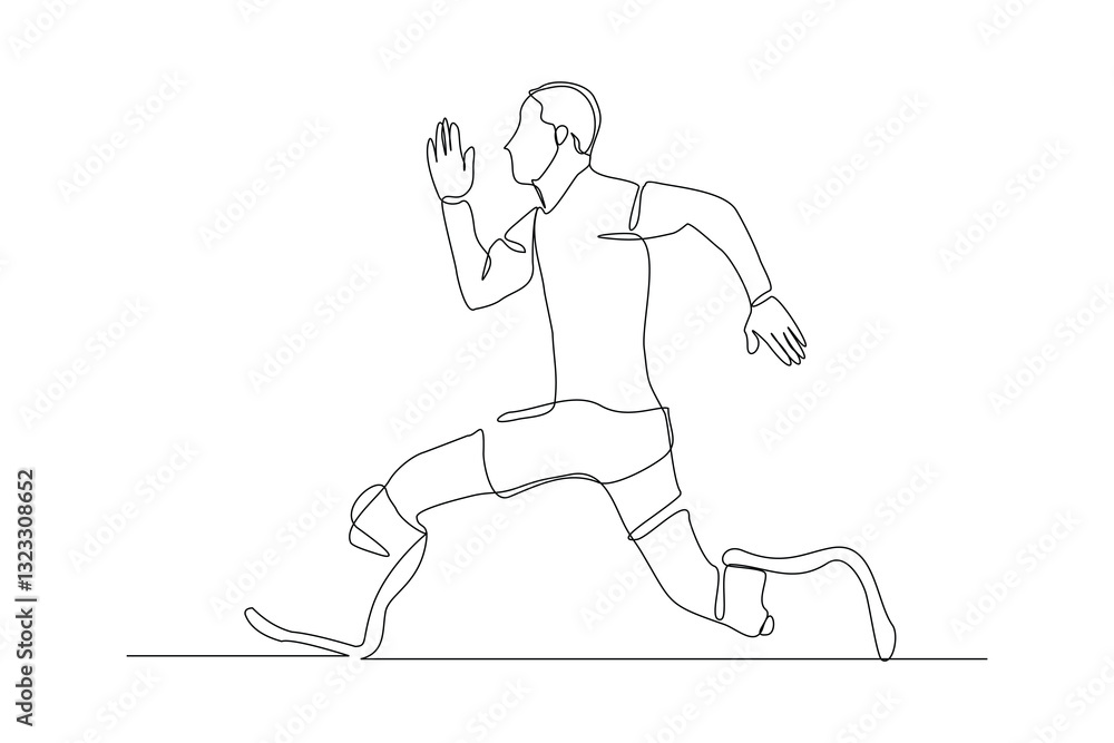 Continuous line of male amputee athlete runner with prosthetic legs run ...