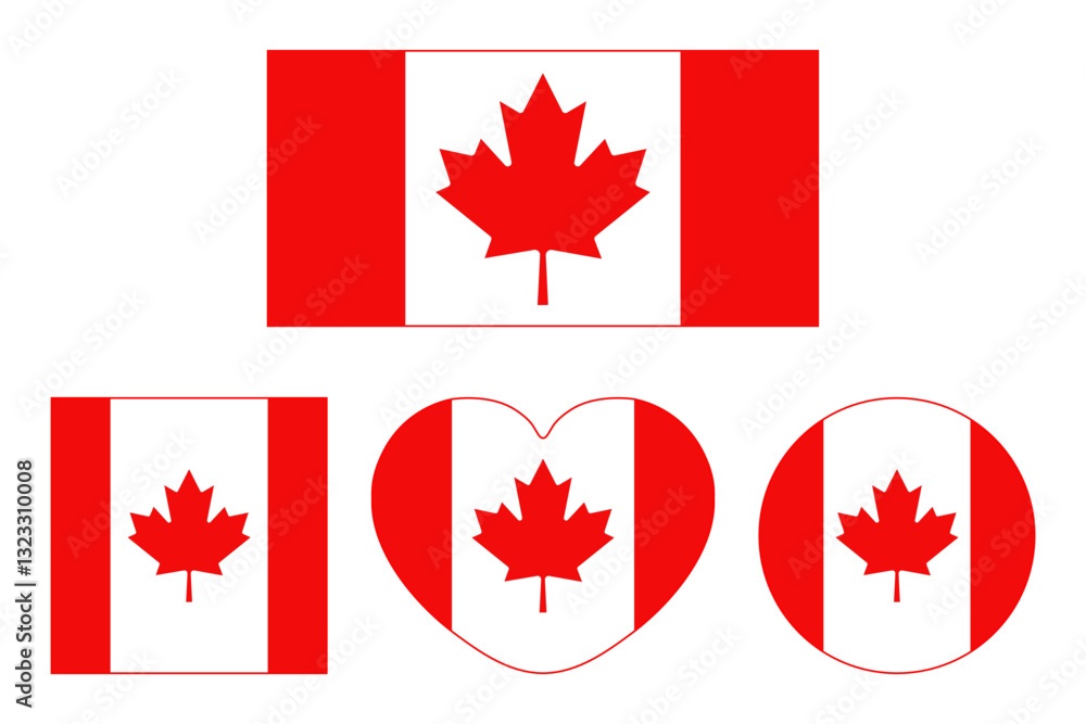 Set of Canadian flag icons in different shapes, including rectangle ...