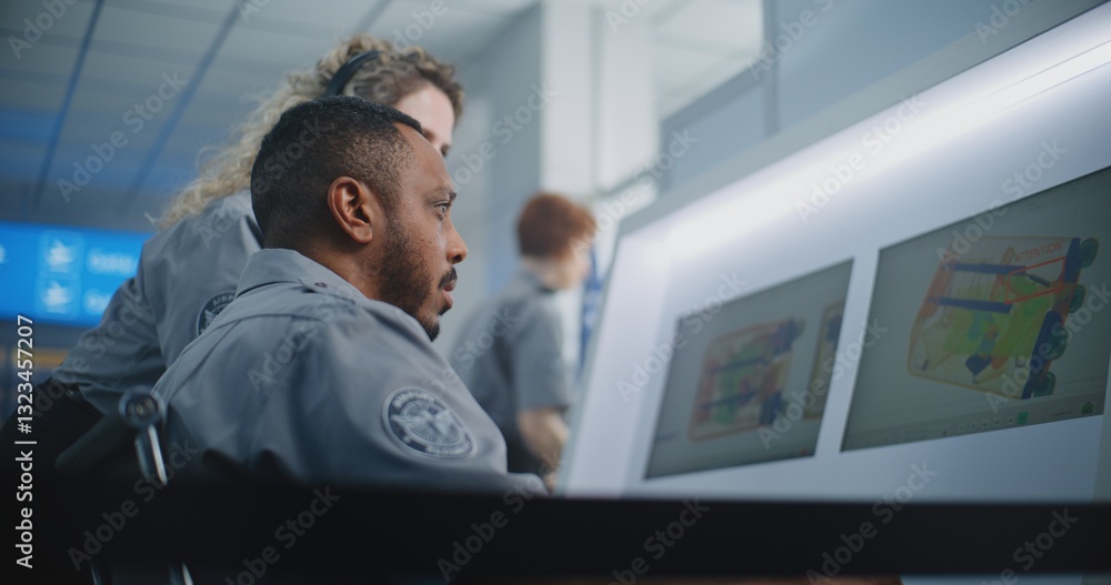 Airport Security Checkpoint: Two Multiethnic Security Officers ...