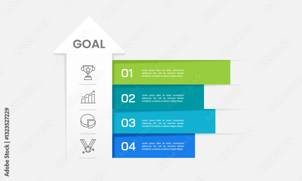 Upward arrow infographic with 4 options to success. Presentation, Data ...