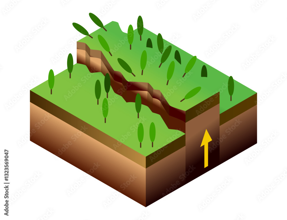Seismic activity diagram. Vector isometric Earth crust compression ...