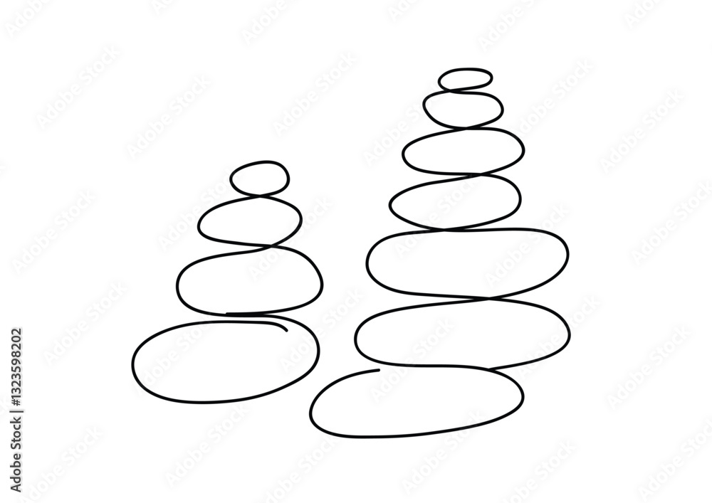 black and white vector continuous line drawing of zen stones stack ...