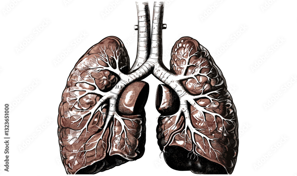 Vintage heart and lungs anatomy vector, transparent background, classic ...