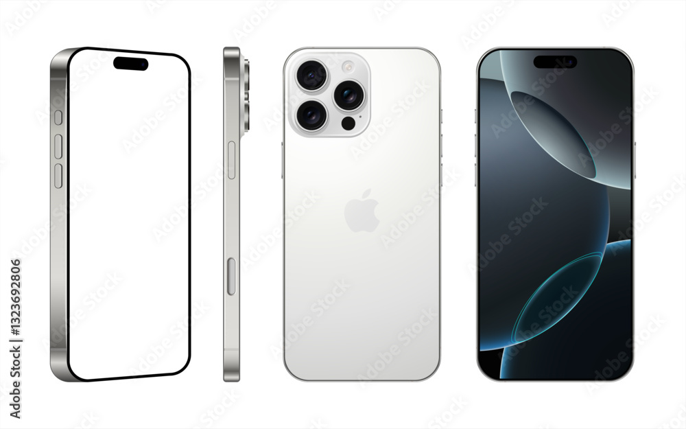 New iPhone 16 Pro Max, Silver colors. Mockup screen front view iphone ...