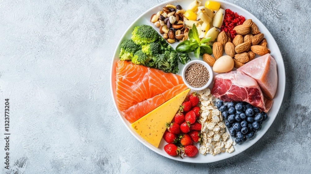 Healthy food pie chart isolated on white background. Food sources of ...