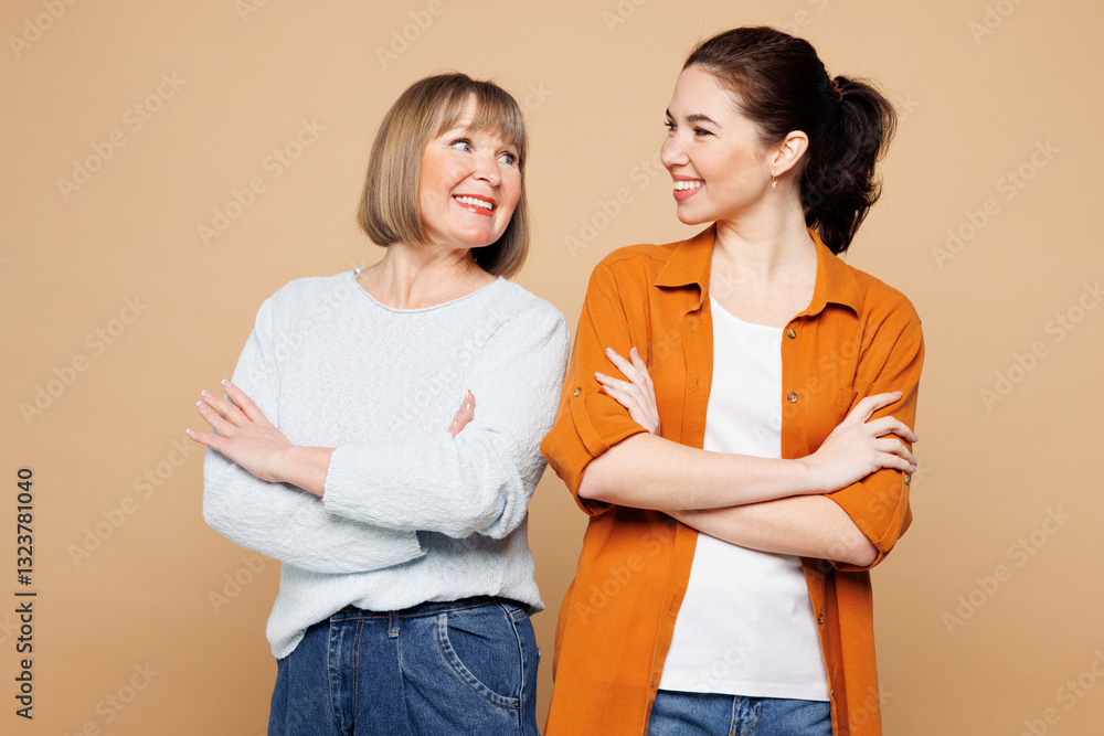 Stock-Foto „Elder smiling parent mom 50s years old with young adult ...