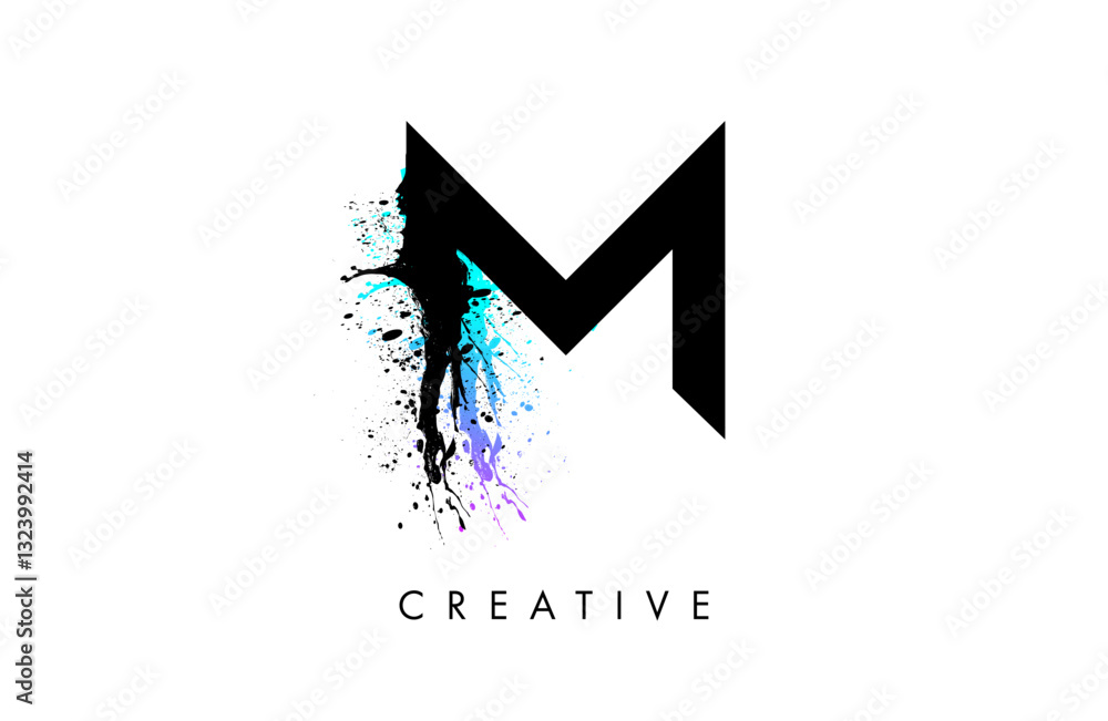 Splash Letter M logo design. Letter M paint watercolor splash icon ...