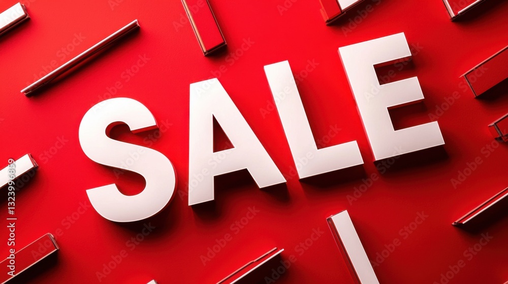 Eye-catching red background with SALE in bold letters and 3D bars ...