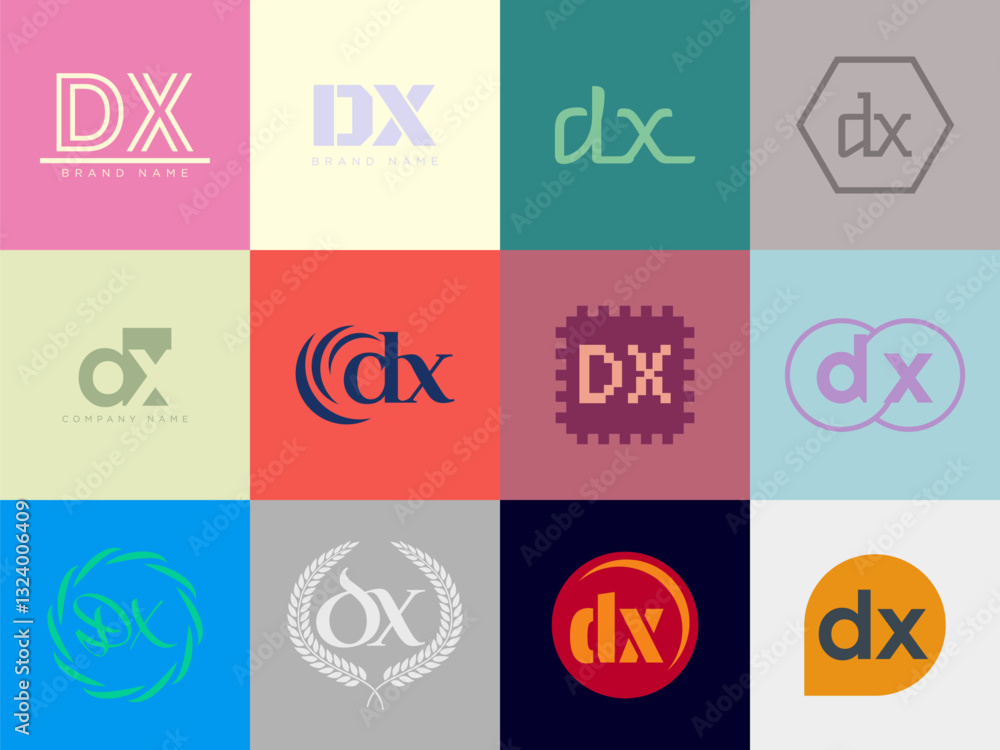 DX logo company template. Letter d and x logotype. Set different ...