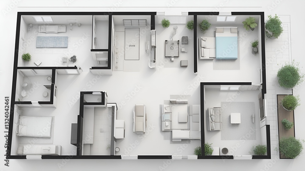 modern minimalist house floor plan, vector illustration, architectural ...