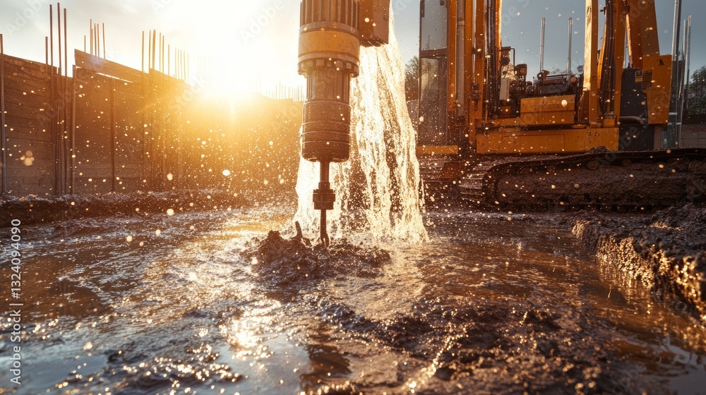 Heavy machinery drilling for artesian well water supply, showcasing ...
