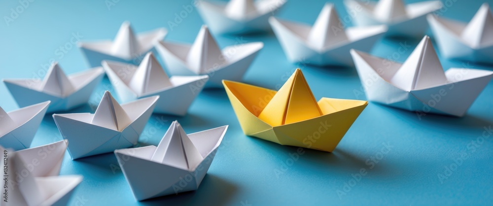 Paper boat leads the fleet as new ones join the team. Teamwork ...