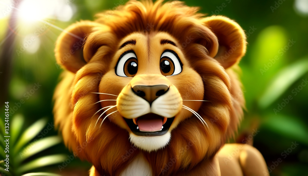 Extreme close-up, portrait of a cartoon character of a cute smiling ...